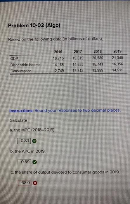 Problem 10-02 (Algo) Based on the following data (in | Chegg.com