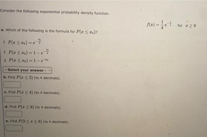 Solved Consider the following exponential probability | Chegg.com