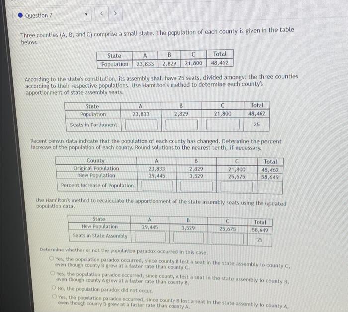 Solved Three counties (A, B, and C) comprise a small state. | Chegg.com