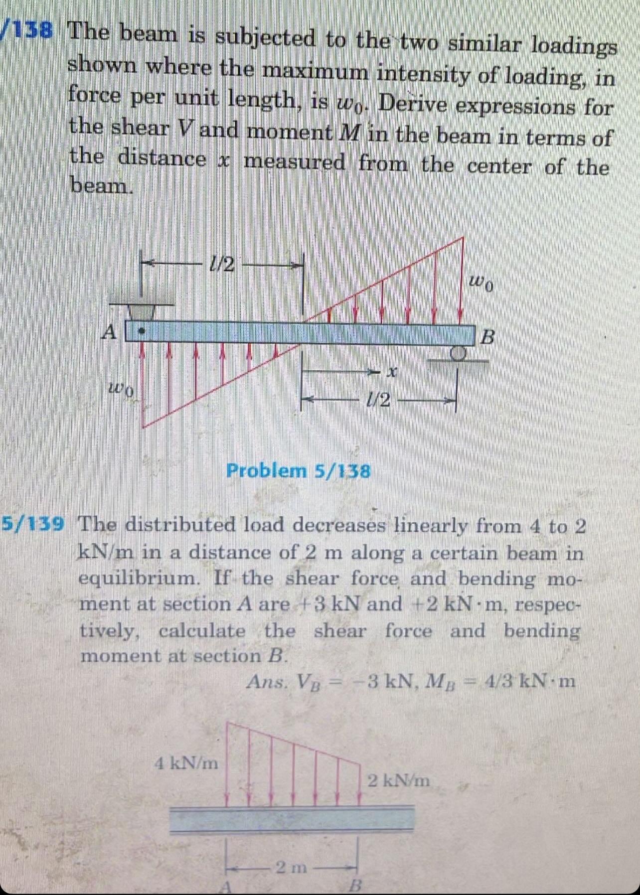 Solved 138 ﻿The beam is subjected to the two similar | Chegg.com