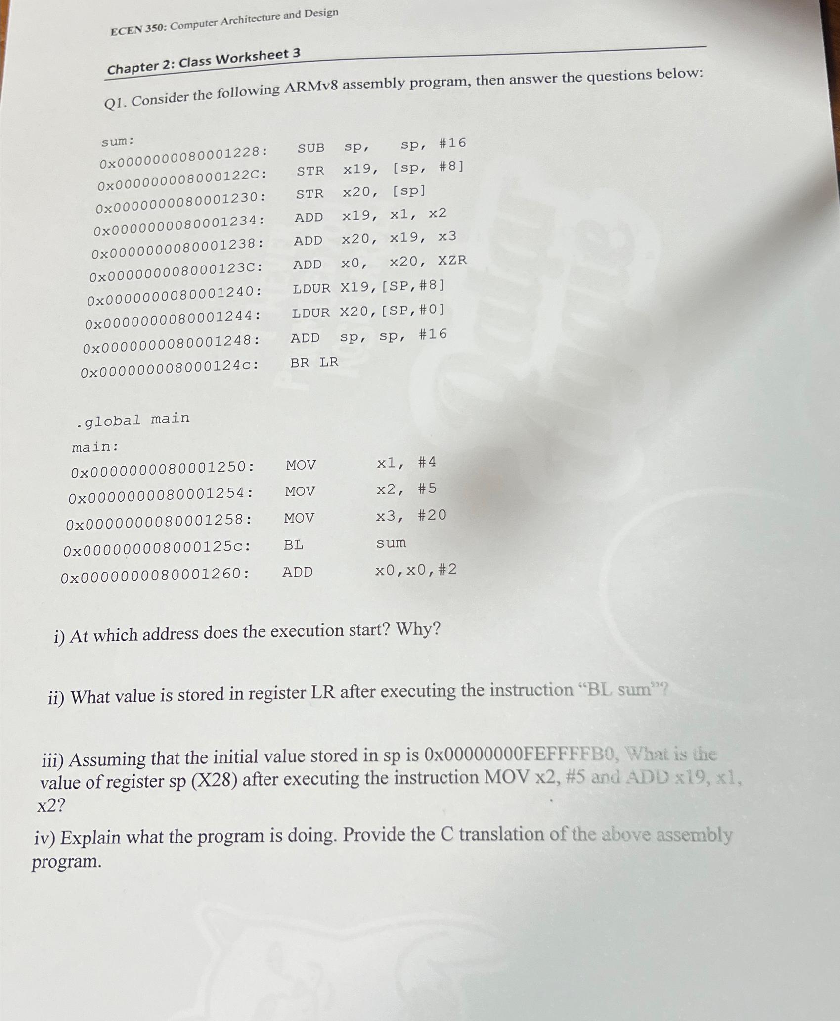 Solved ECEN 350: Computer Architecture and DesignChapter 2: | Chegg.com