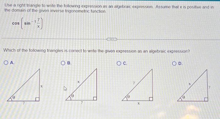 Solved Use a right triangle to write the following | Chegg.com