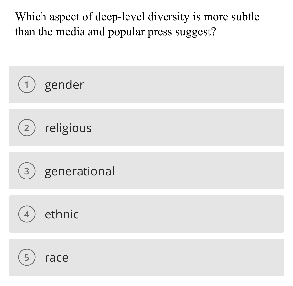 Solved Which aspect of deep-level diversity is more | Chegg.com