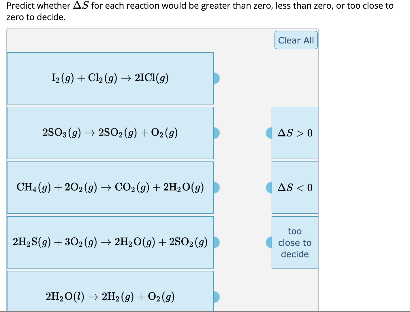 Solved Predict whether ΔS ﻿for each reaction would be | Chegg.com