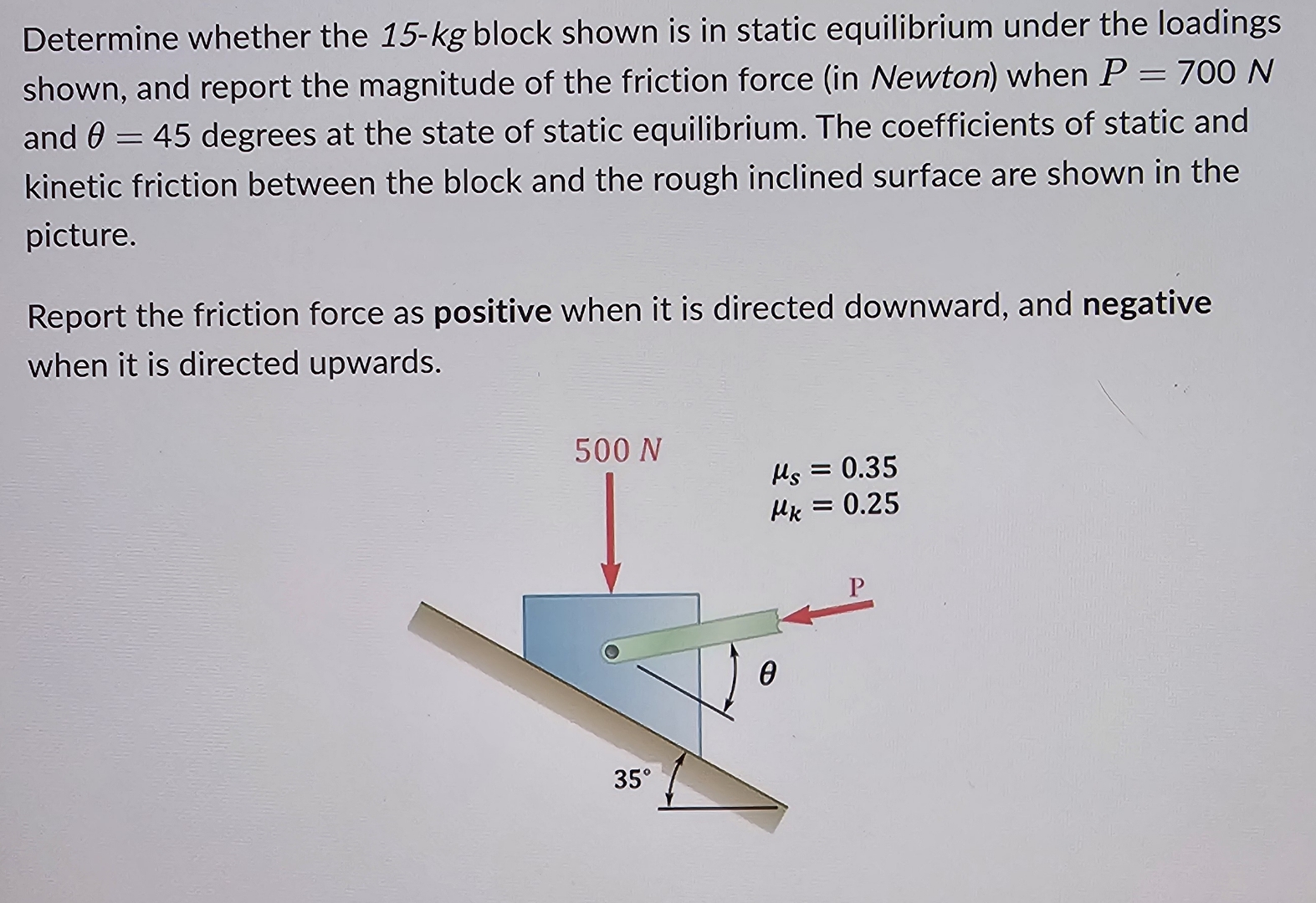 Solved Determine whether the 15-kg ﻿block shown is in static | Chegg.com