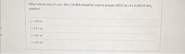 Solved What volume (mL) of conc. NH3(14.8M) should be used | Chegg.com