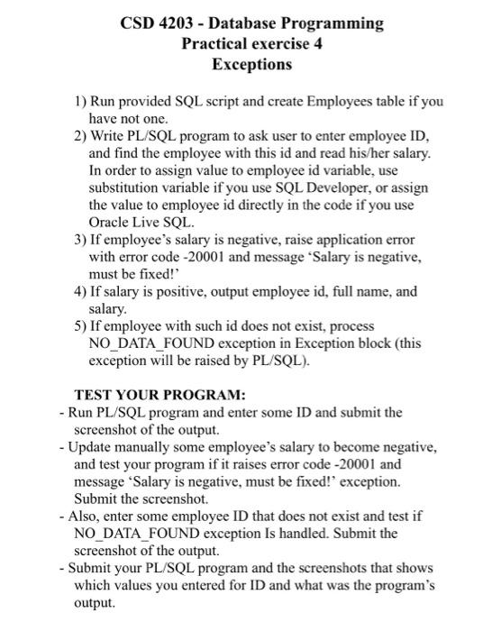 Solved CSD 4203 Database Programming Practical exercise 4 | Chegg.com