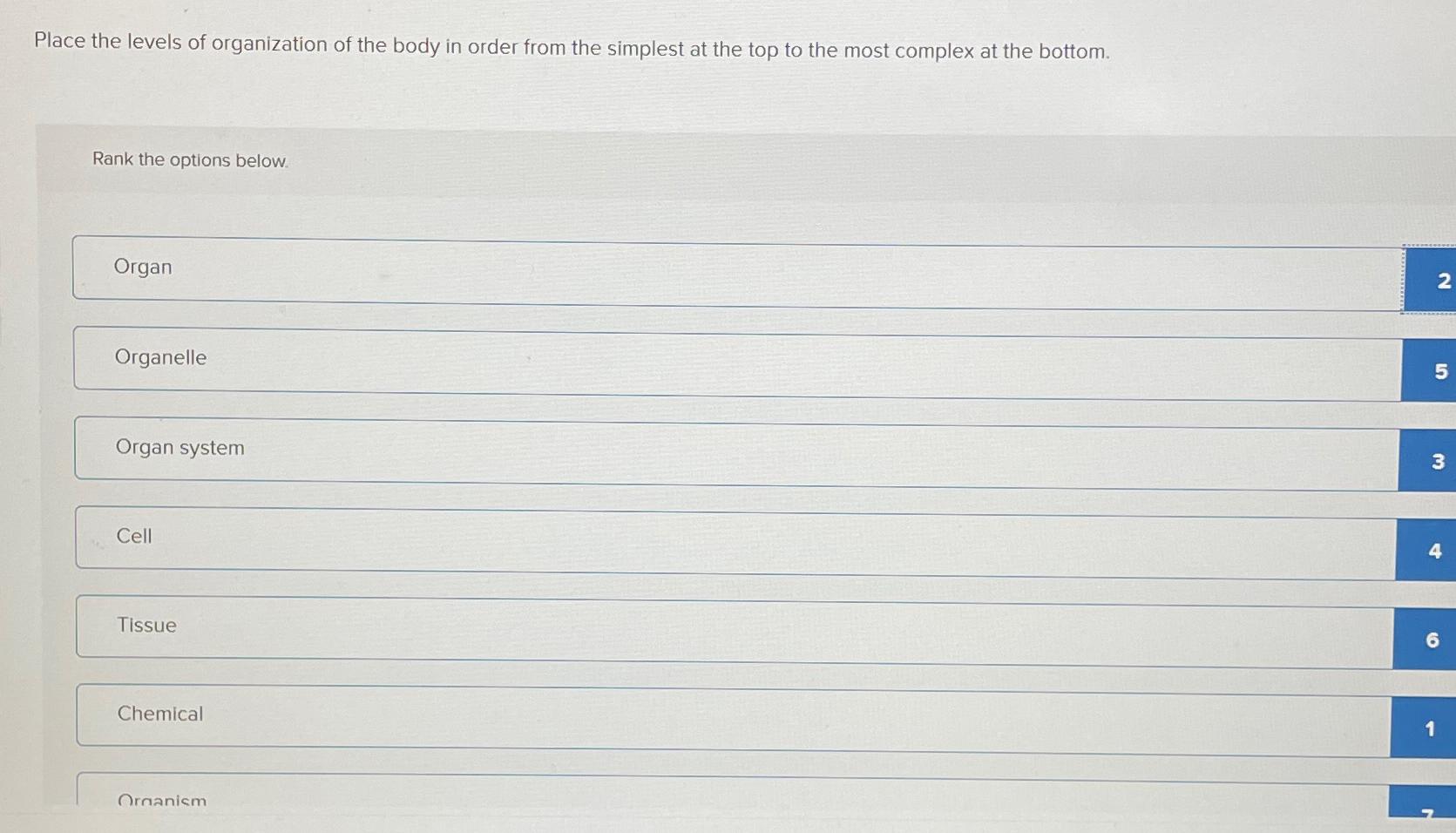 Solved Place the levels of organization of the body in order | Chegg.com
