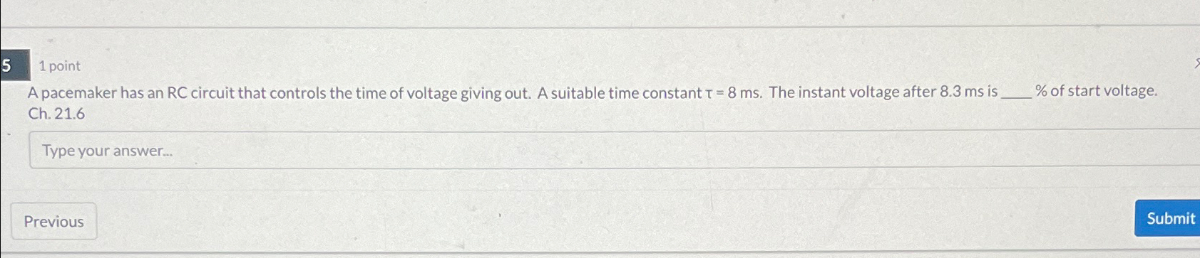 Solved 1 ﻿pointA pacemaker has an RC circuit that controls | Chegg.com