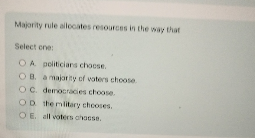 Solved Majority rule allocates resources in the way | Chegg.com