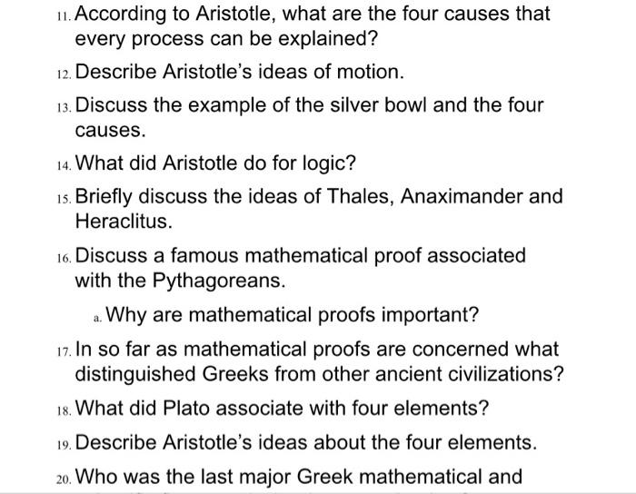 Solved 11. According to Aristotle, what are the four causes | Chegg.com