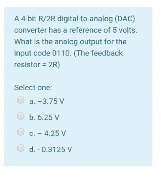 Solved A 4-bit R/2R digital-to-analog (DAC) converter has a | Chegg.com