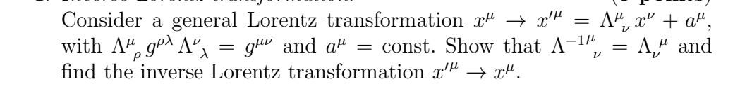 Solved Consider a general Lorentz transformation | Chegg.com