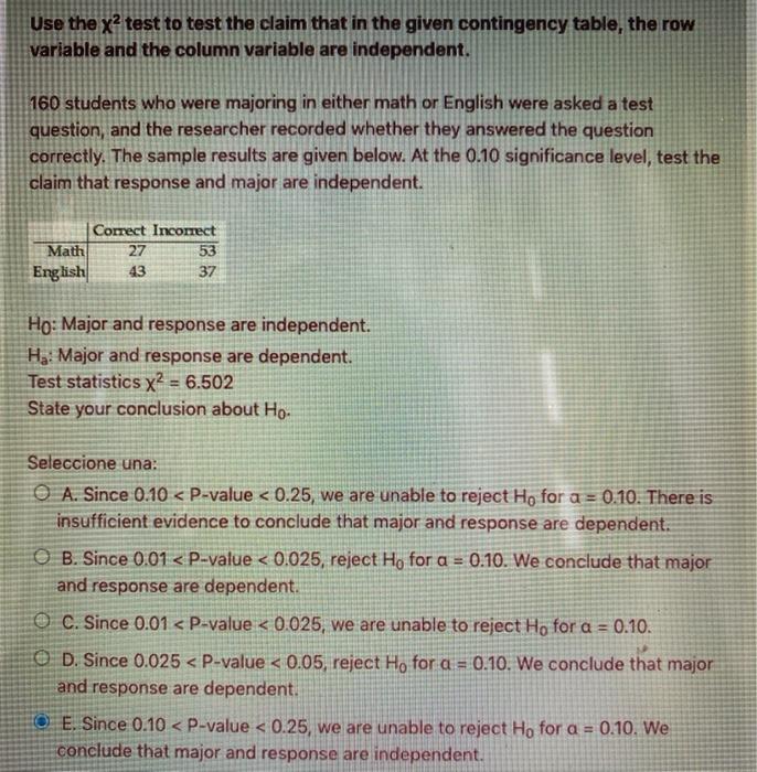 Solved Use the X2 test to test the claim that in the given | Chegg.com