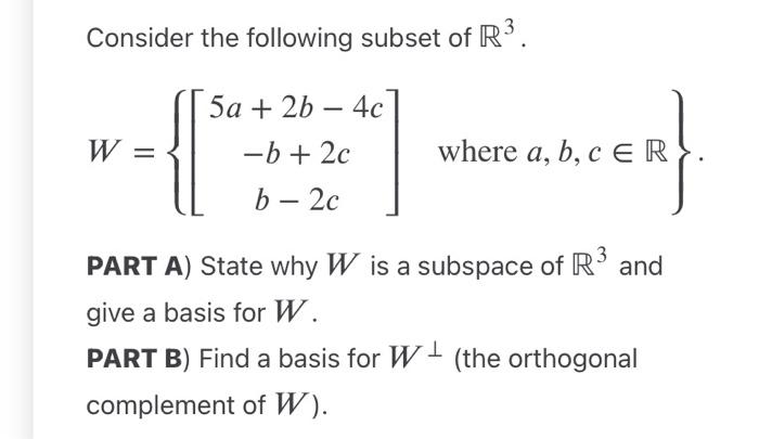 Solved Consider the following subset of R3. | Chegg.com