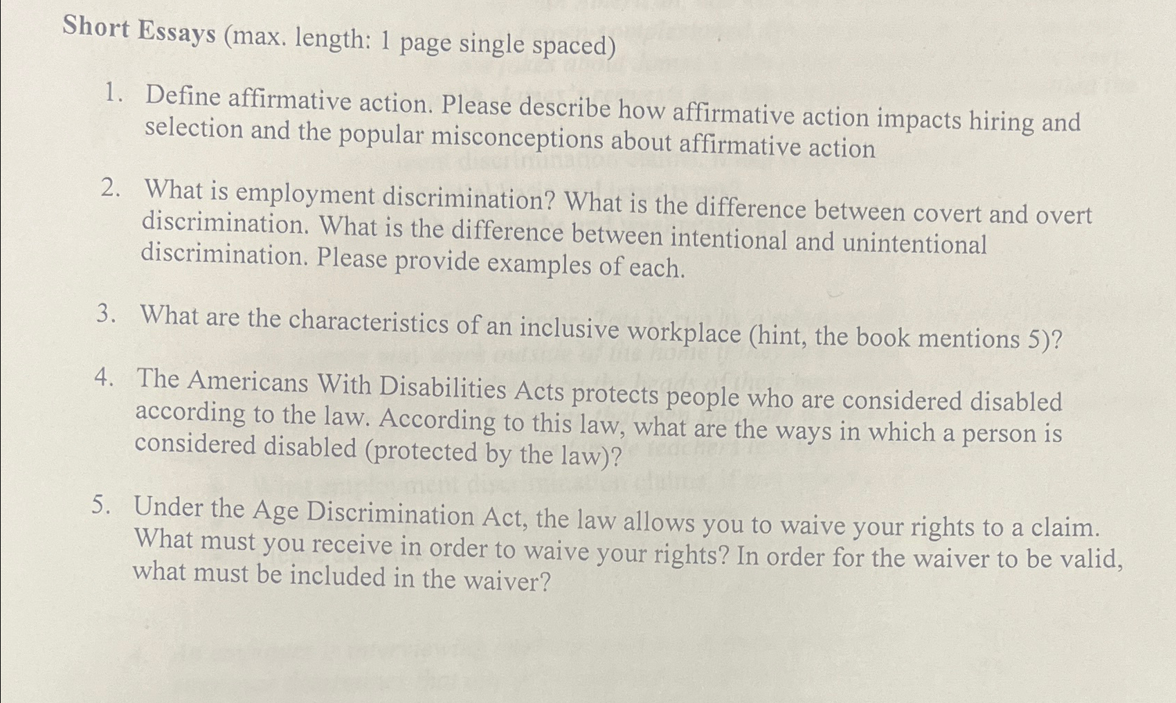 Solved Short Essays (max. ﻿length: 1 ﻿page single | Chegg.com