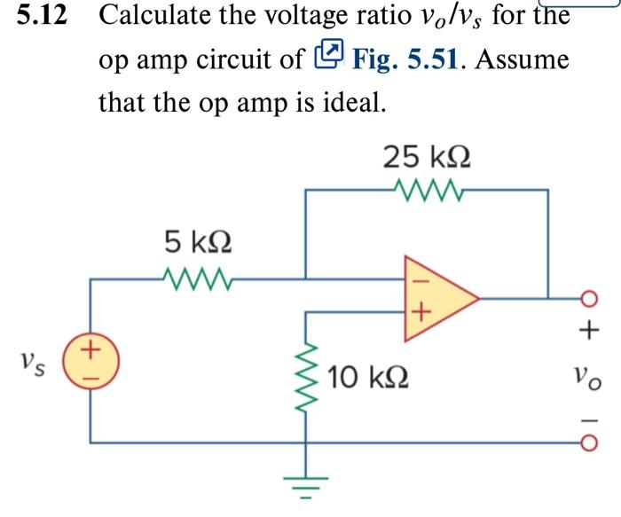 Solved 5.12 Calculate the voltage ratio vo/vs for the op amp | Chegg.com