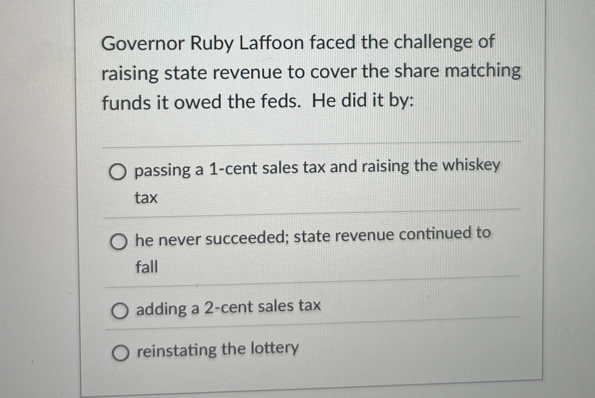 Solved Governor Ruby Laffoon faced the challenge ofraising | Chegg.com