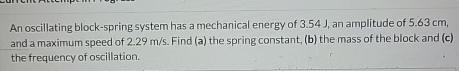 Solved An oscillating block-spring system has a mechanical | Chegg.com