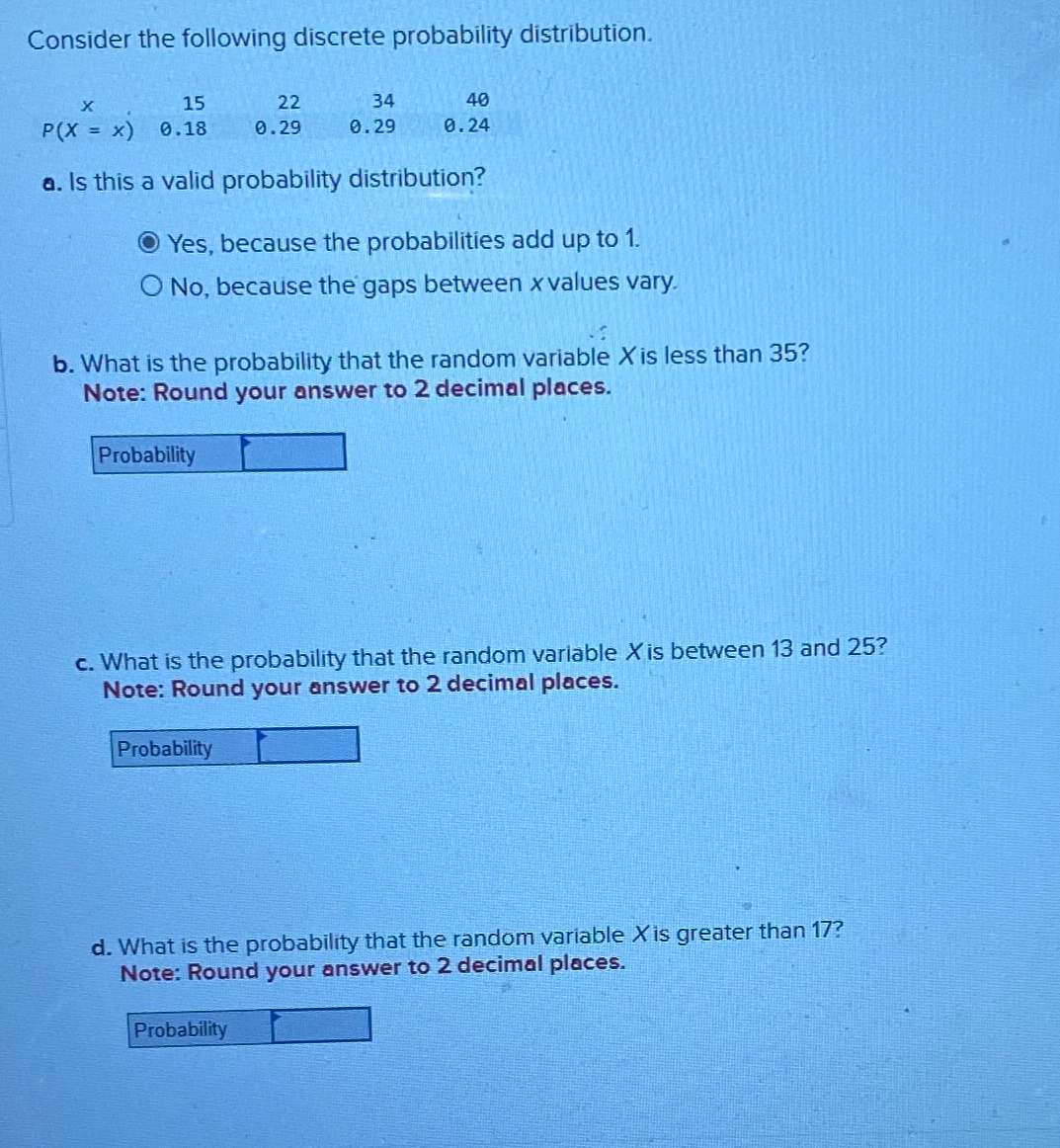 Solved Consider the following discrete probability | Chegg.com