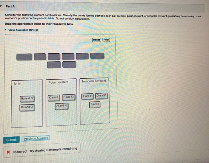 Solved Part A Consider the following element combinations. | Chegg.com