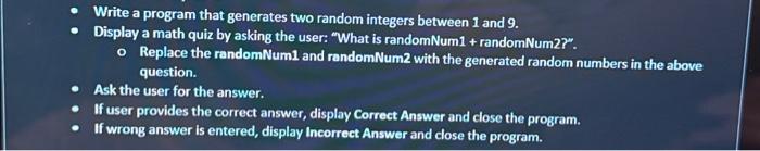 Solved Write A Program That Generates Two Random Integers