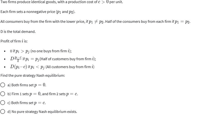 Solved Two firms produce identical goods, with a production | Chegg.com