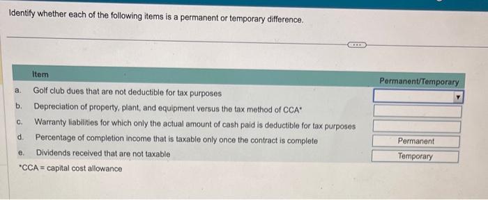 Solved Identify whether each of the following items is a | Chegg.com