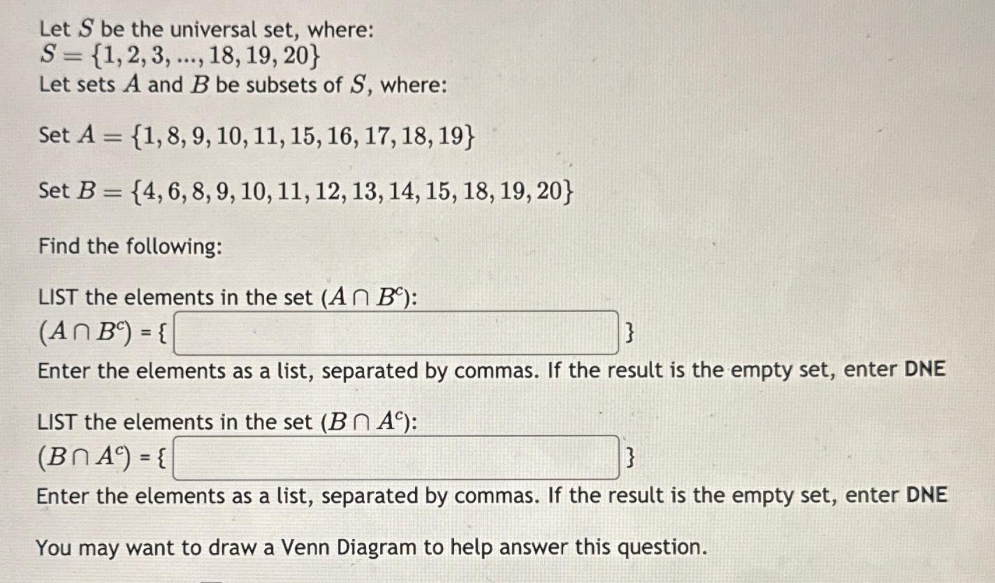 Solved Let S ﻿be the universal set, | Chegg.com