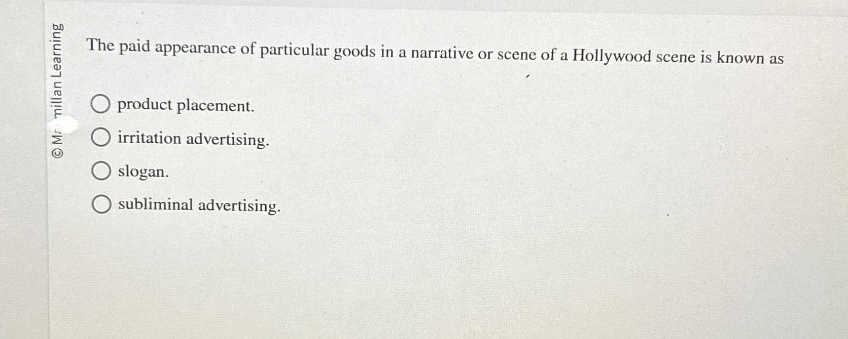 Solved product placement.irritation | Chegg.com