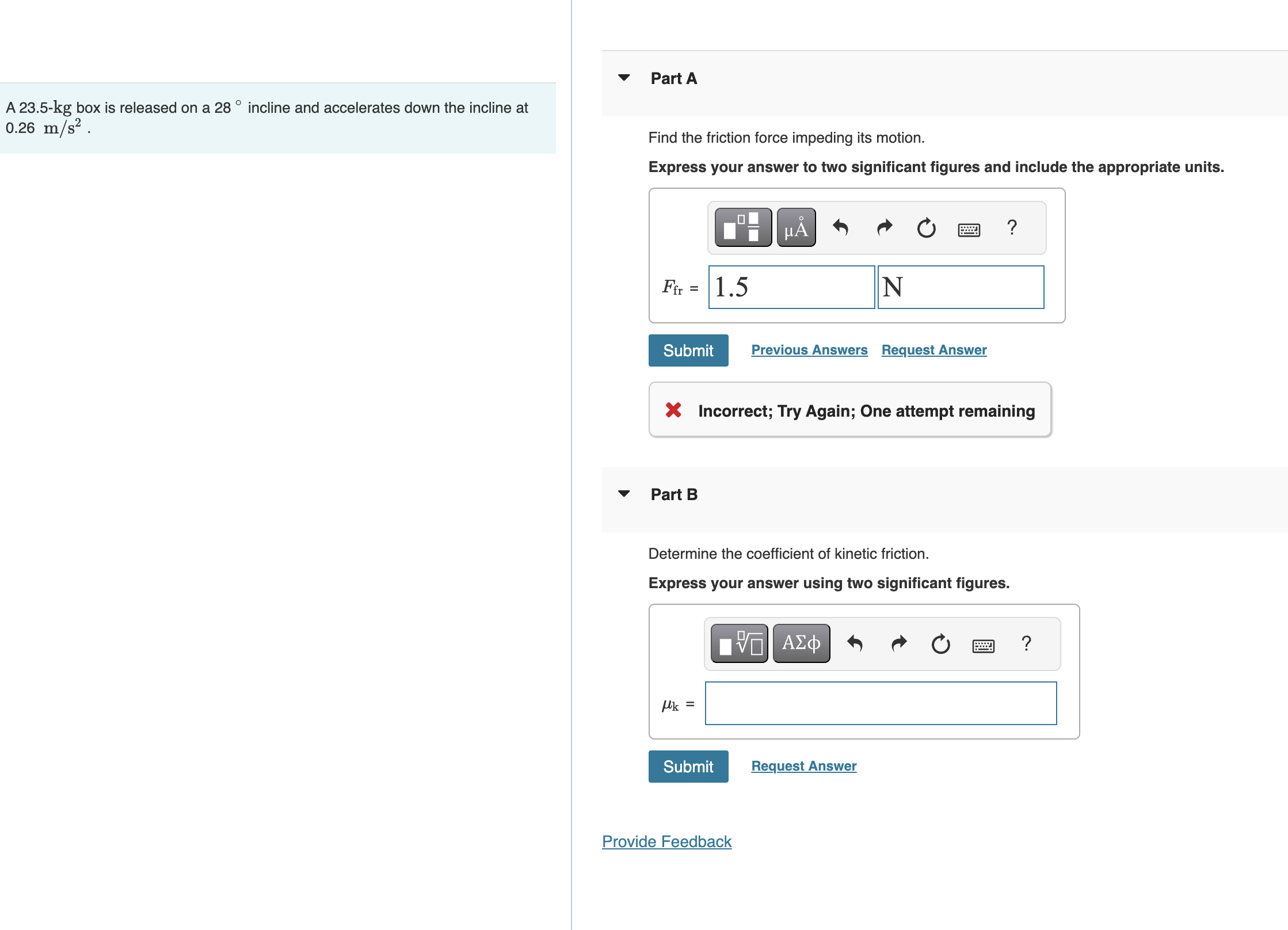 Solved Part AA 23.5-kg ﻿box is ﻿released on a 28° ﻿incline | Chegg.com