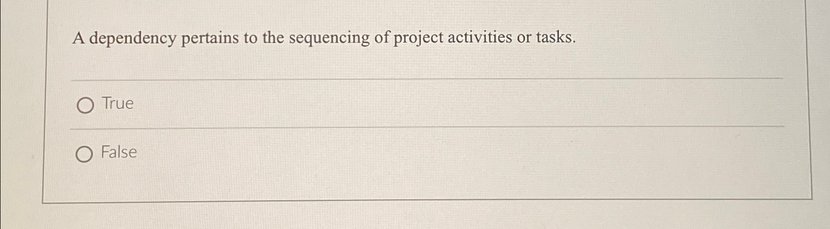 Solved A dependency pertains to the sequencing of project | Chegg.com