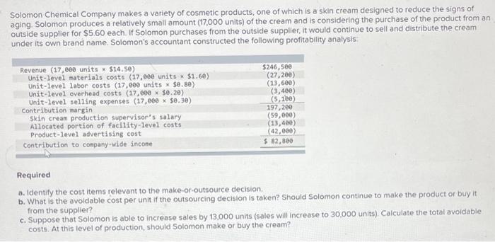 Solved Solomon Chemical Company makes a variety of cosmetic | Chegg.com