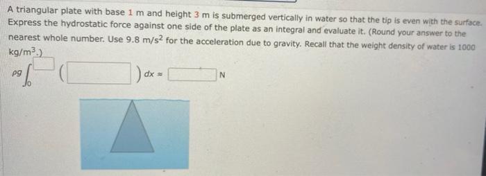 Solved A triangular plate with base 1 m and height 3 m is | Chegg.com