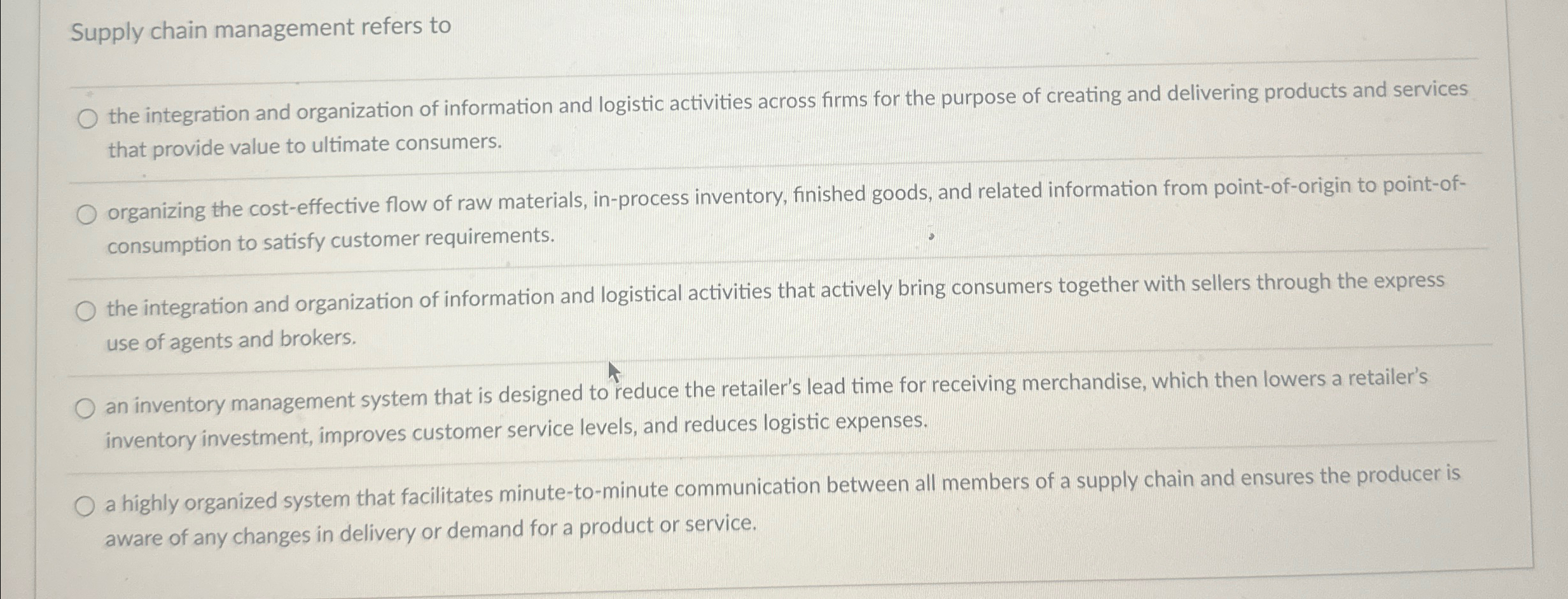 Solved Supply chain management refers to q, ﻿the integration | Chegg.com