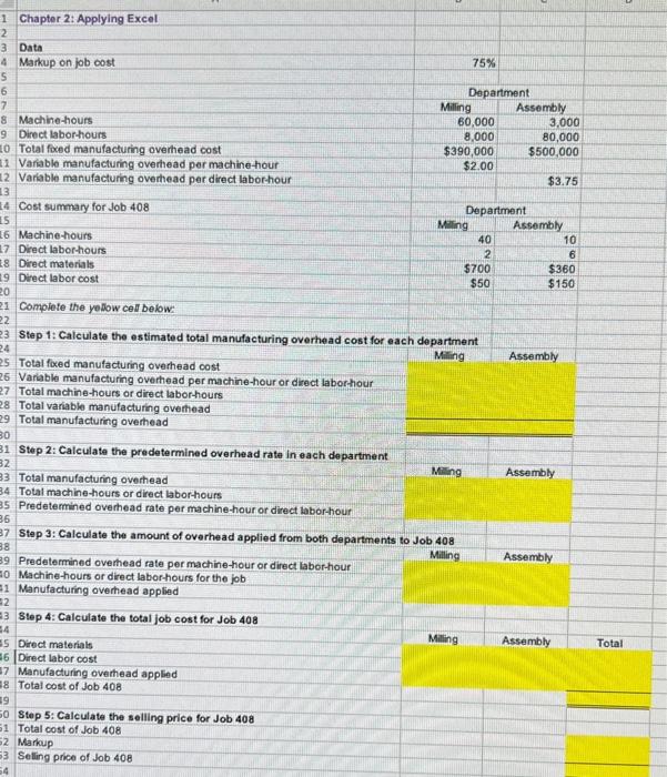 Solved 6 1 Chapter 2: Applying Excel 2 3 Data 4 Markup on | Chegg.com