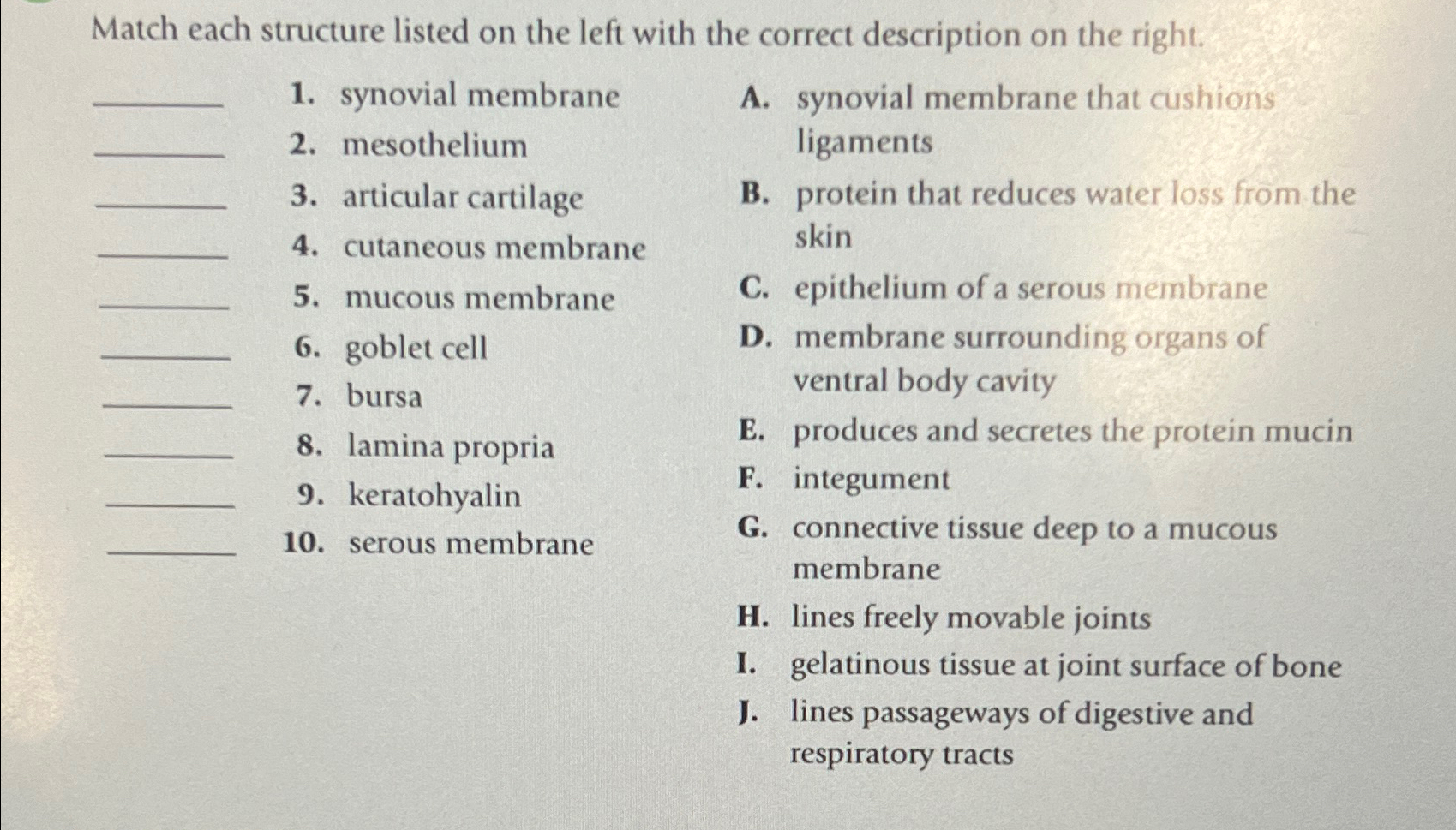 Solved Match each structure listed on the left with the | Chegg.com