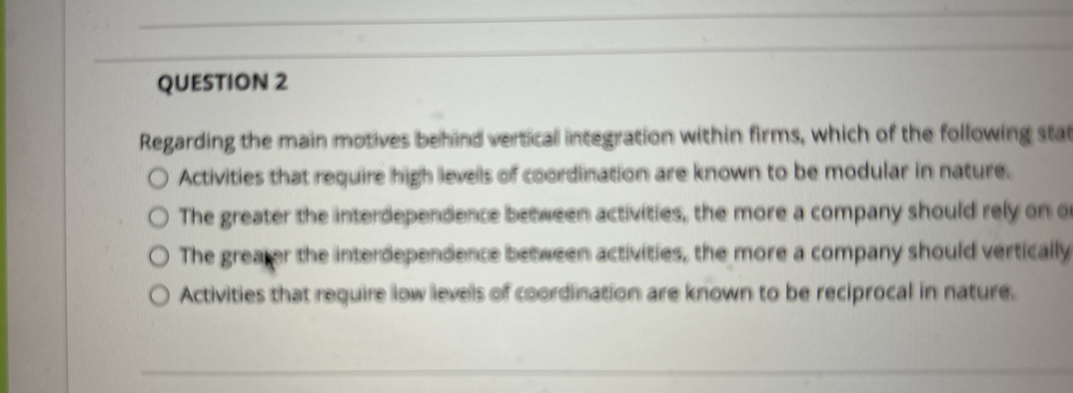 Solved QUESTION 2Regarding the main motives behind vertical | Chegg.com