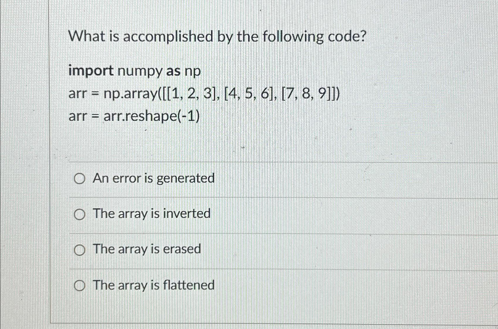 Solved What is accomplished by the following code?import | Chegg.com