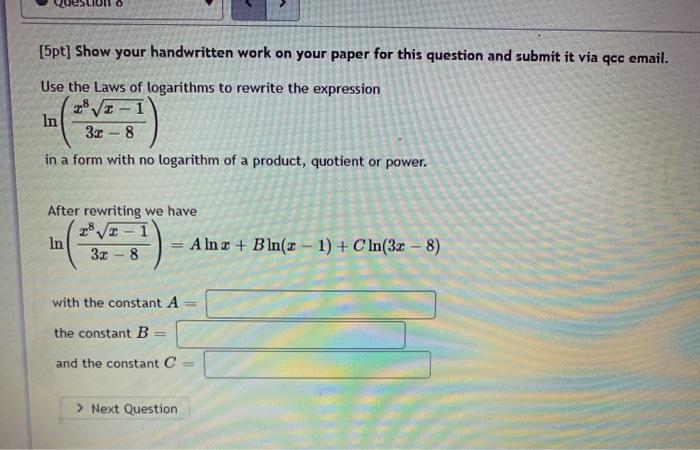 Solved [5pt) Show your handwritten work on your paper for | Chegg.com