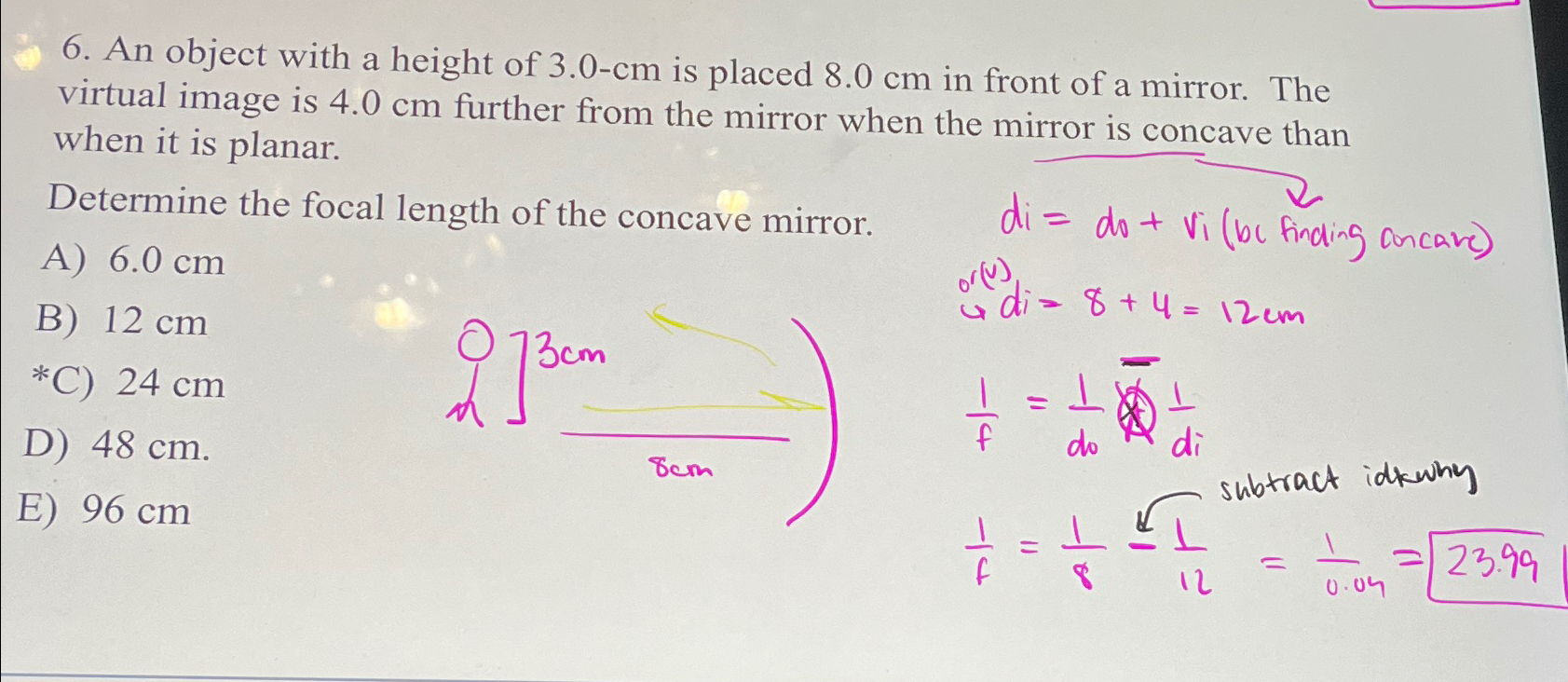 Solved An object with a height of 3.0-cm ﻿is placed 8.0cm | Chegg.com