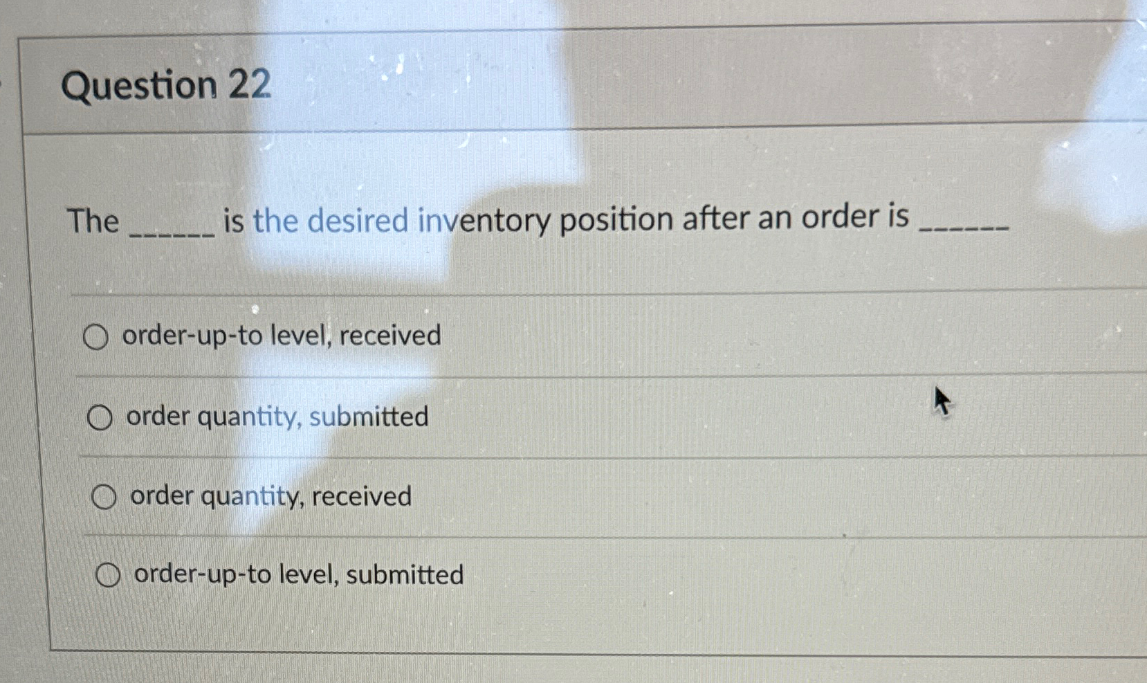 Solved Question 22The is the desired inventory position | Chegg.com