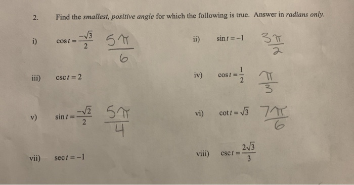 Solved 2. Find the smallest, positive angle for which the | Chegg.com
