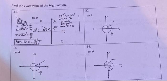 Solved Find the exact value of the trig function. | Chegg.com