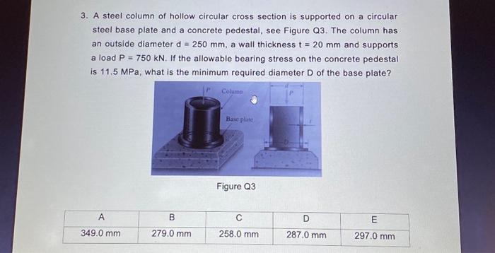 Solved 3. A steel column of hollow circular cross section is | Chegg.com