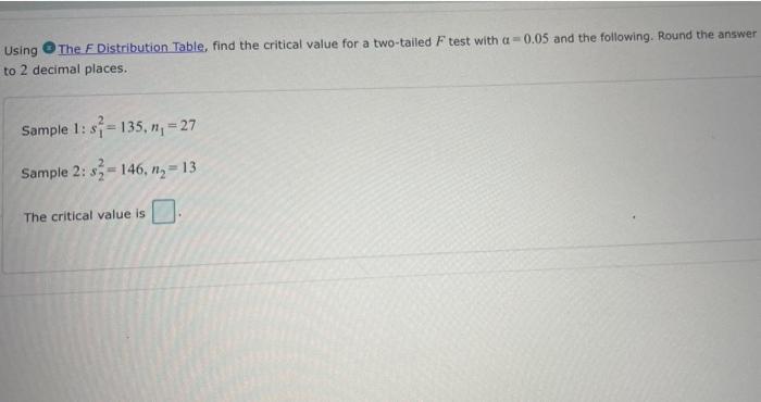 Solved Using The F Distribution Table, find the critical | Chegg.com