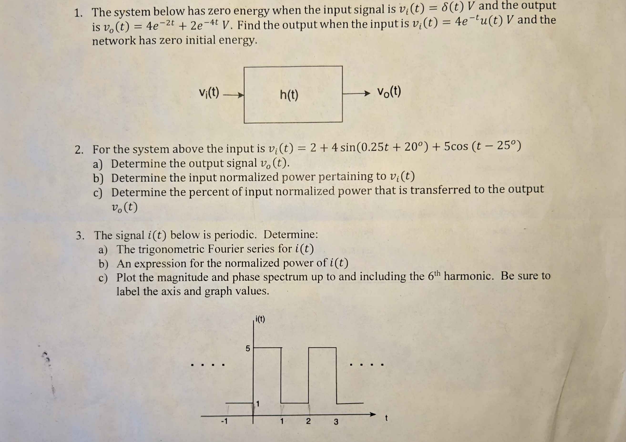 The system below has zero energy when the input | Chegg.com
