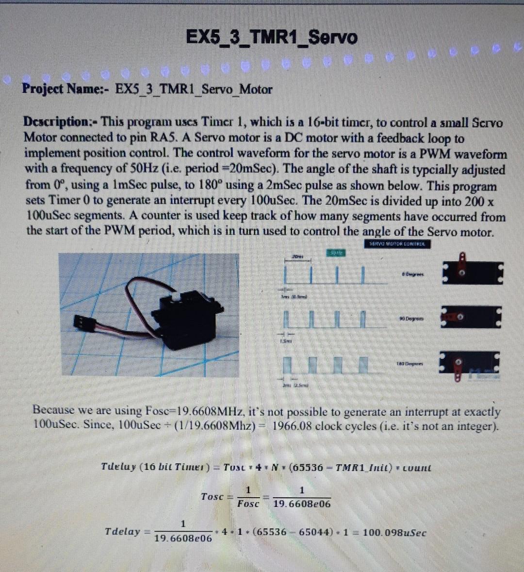 Project Name:- EX5_3_TMR1_Servo_Motor Description:- | Chegg.com