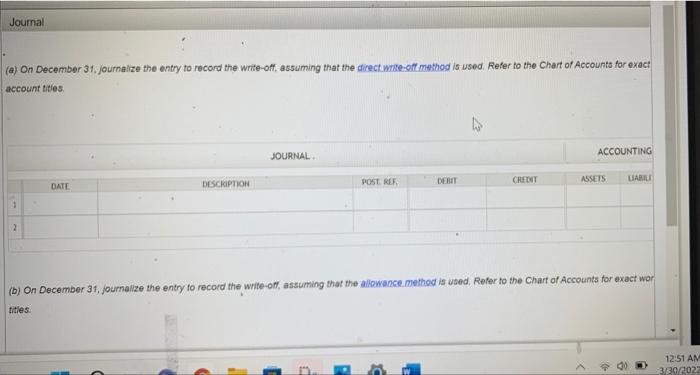 Solved Entries to write off accounts receivable Instructions | Chegg.com