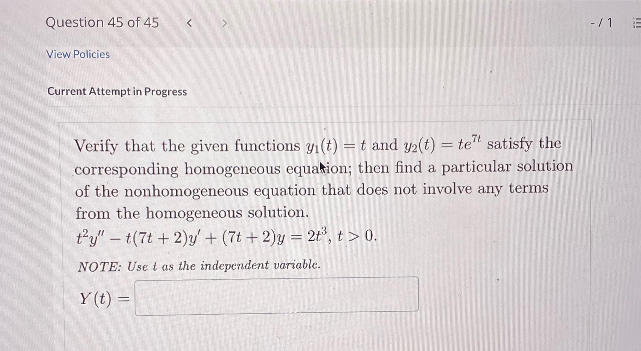 Solved Question 45 ﻿of 45-1View PoliciesCurrent Attempt in | Chegg.com